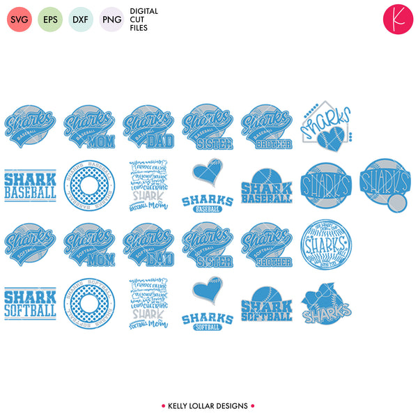 Sharks Baseball & Softball Bundle | SVG DXF EPS PNG Cut Files - Kelly ...