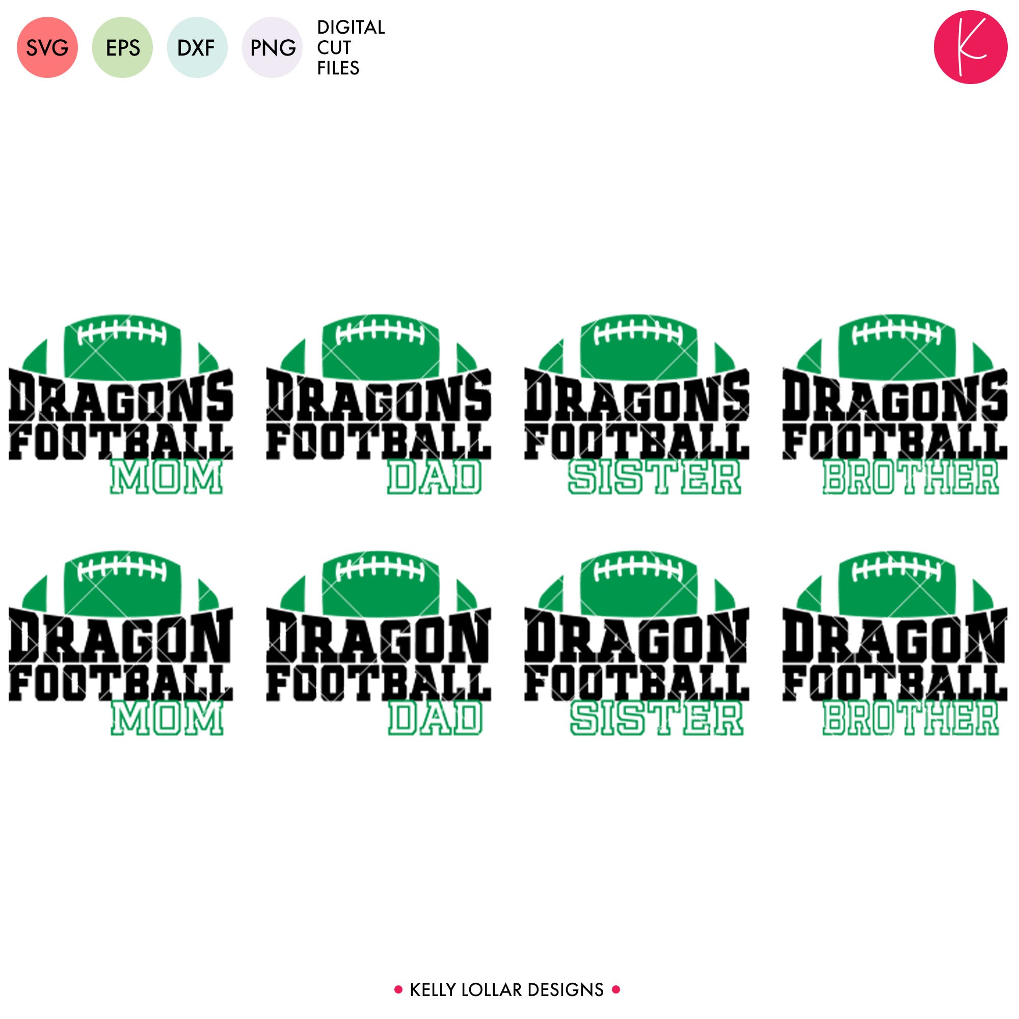 Dragons Football Bundle | SVG DXF EPS PNG Cut Files - Kelly Lollar Designs