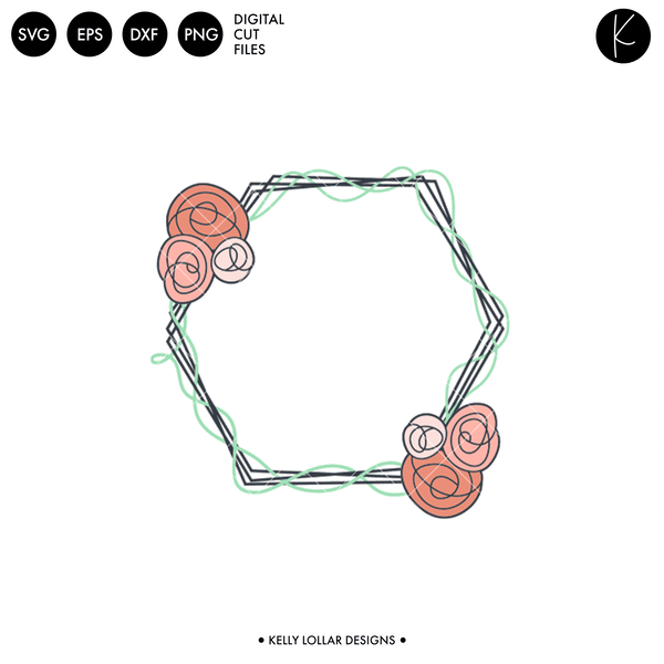 Hexagon Flower Frame | SVG DXF EPS PNG Cut Files - Kelly Lollar Designs