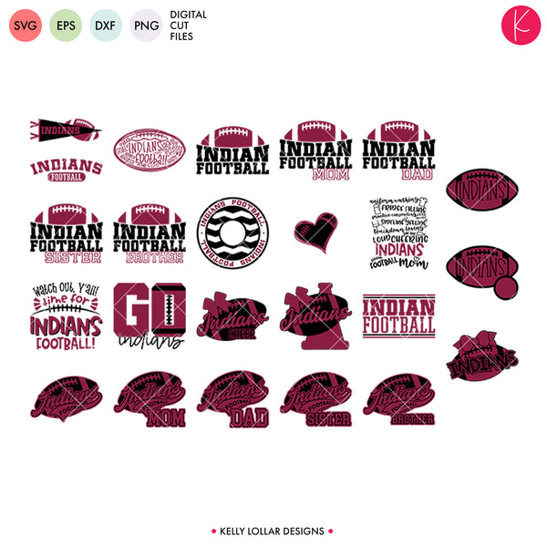 Indians Football Bundle | SVG DXF EPS PNG Cut Files - Kelly Lollar Designs